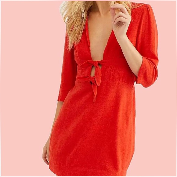 Free People | Dresses | Free People Red Deep V Neck Dress | Poshmark
